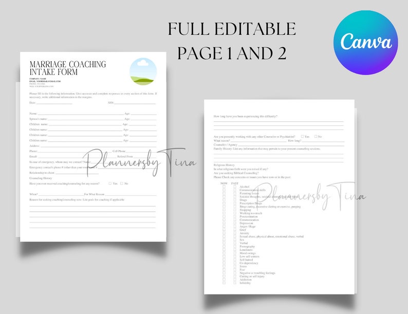 Editable and Printable Marriage Coaching Client Intake Form Template ...