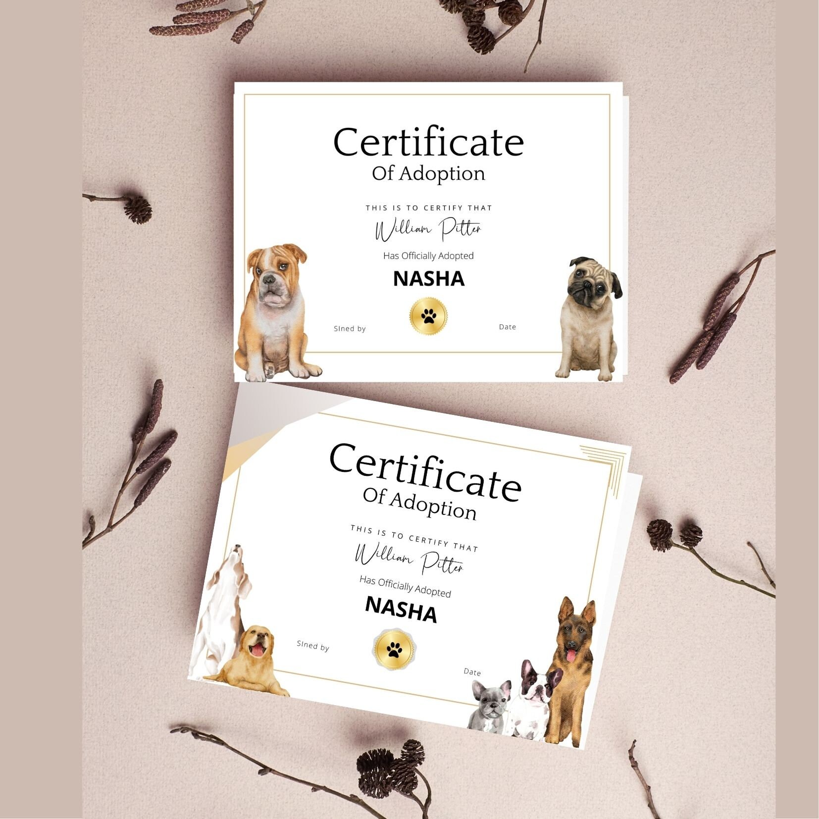 Editable and Printable Cat Dog Pet Adoption Certificate, Printable Pet ...