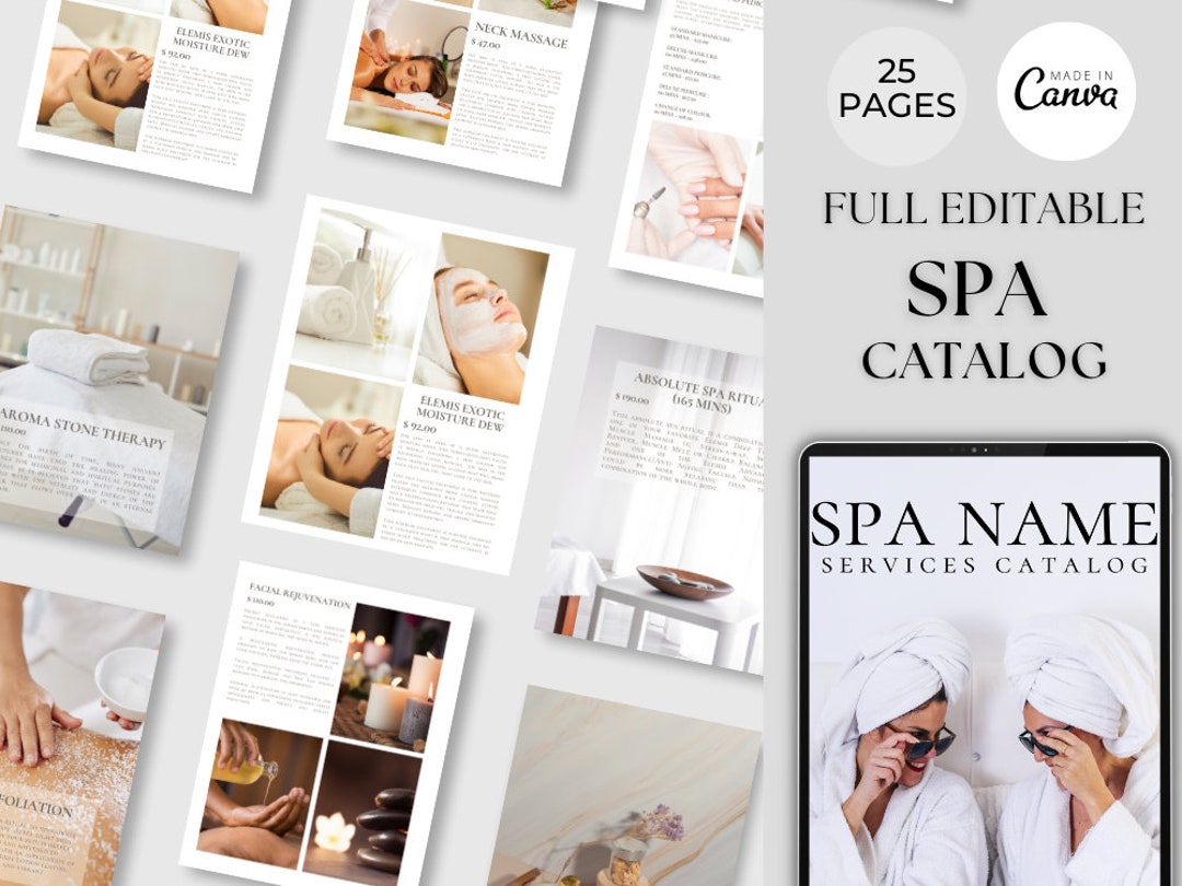 Editable and Printable Elegant Spa Catalog Template, Spa Services Catalog, Pricing Spa Ebook ...