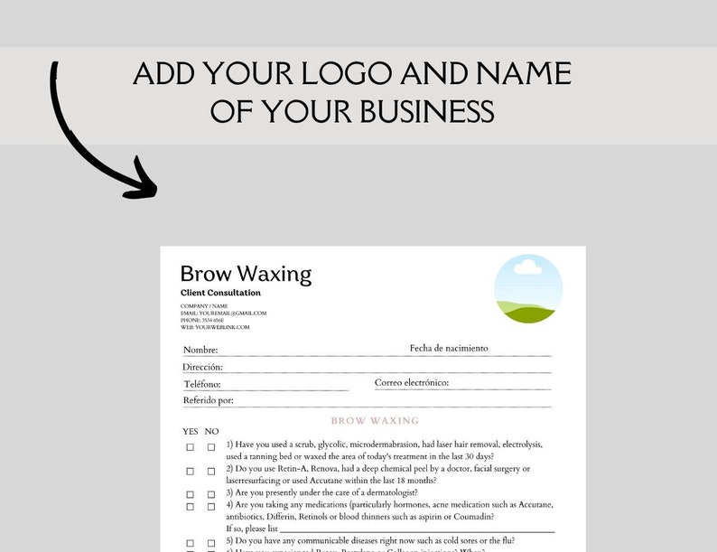 Editable Brow Waxing Form Template, Printable Eyebrow Waxing Consent ...