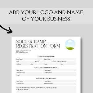 Editable and Printable Soccer Camp Registration Form Template, Soccer ...