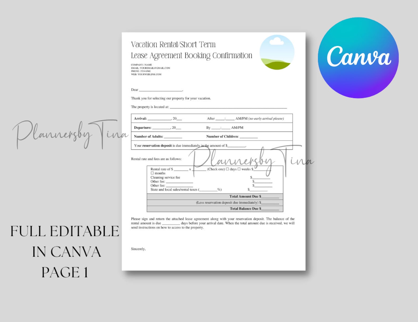 Editable and Printable Vacation Rental Short Booking Confirmation and ...