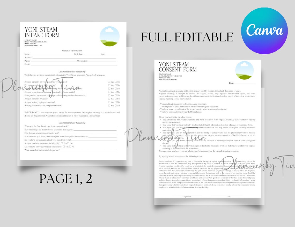 Editable and Printable Yodi Steam Consent Forms, Yodi Client Intake ...