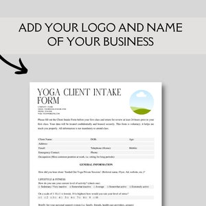 Editable Yoga Classes New Client Intake Form Template, Yoga Studio ...