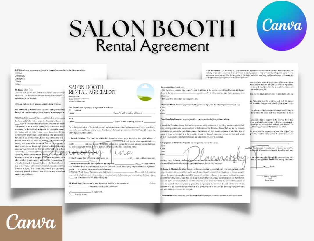 Editable and Printable Salon Booth Rental Contract Template, Salon ...