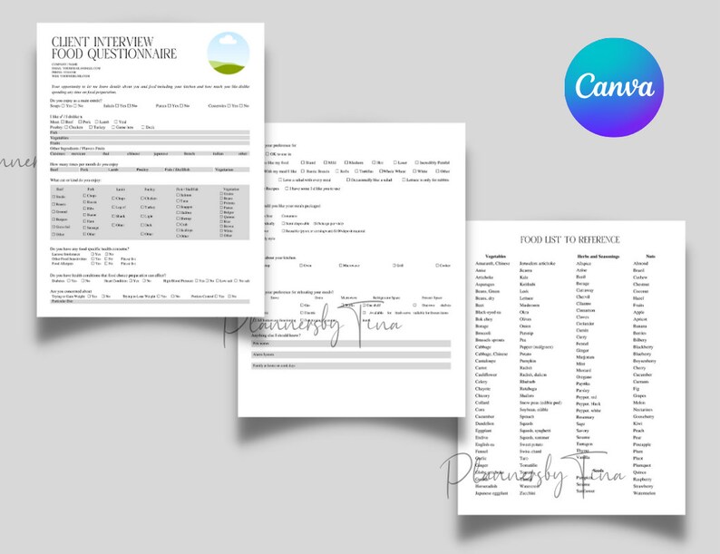 Editable Client Food Questionnaire Form Template, Weight Loss Business ...