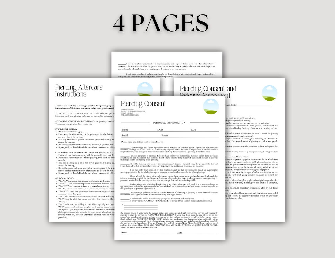 Editable and Printable Body Piercing Bundle Client Intake Form ...