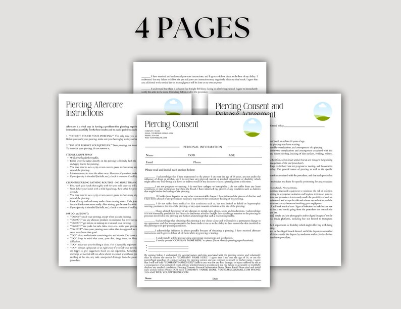Editable and Printable Body Piercing Bundle Client Intake Form ...
