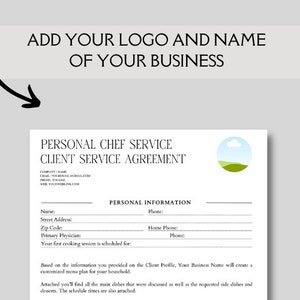 Editable and Printable Private Chef Client Service Agreement Contract ...