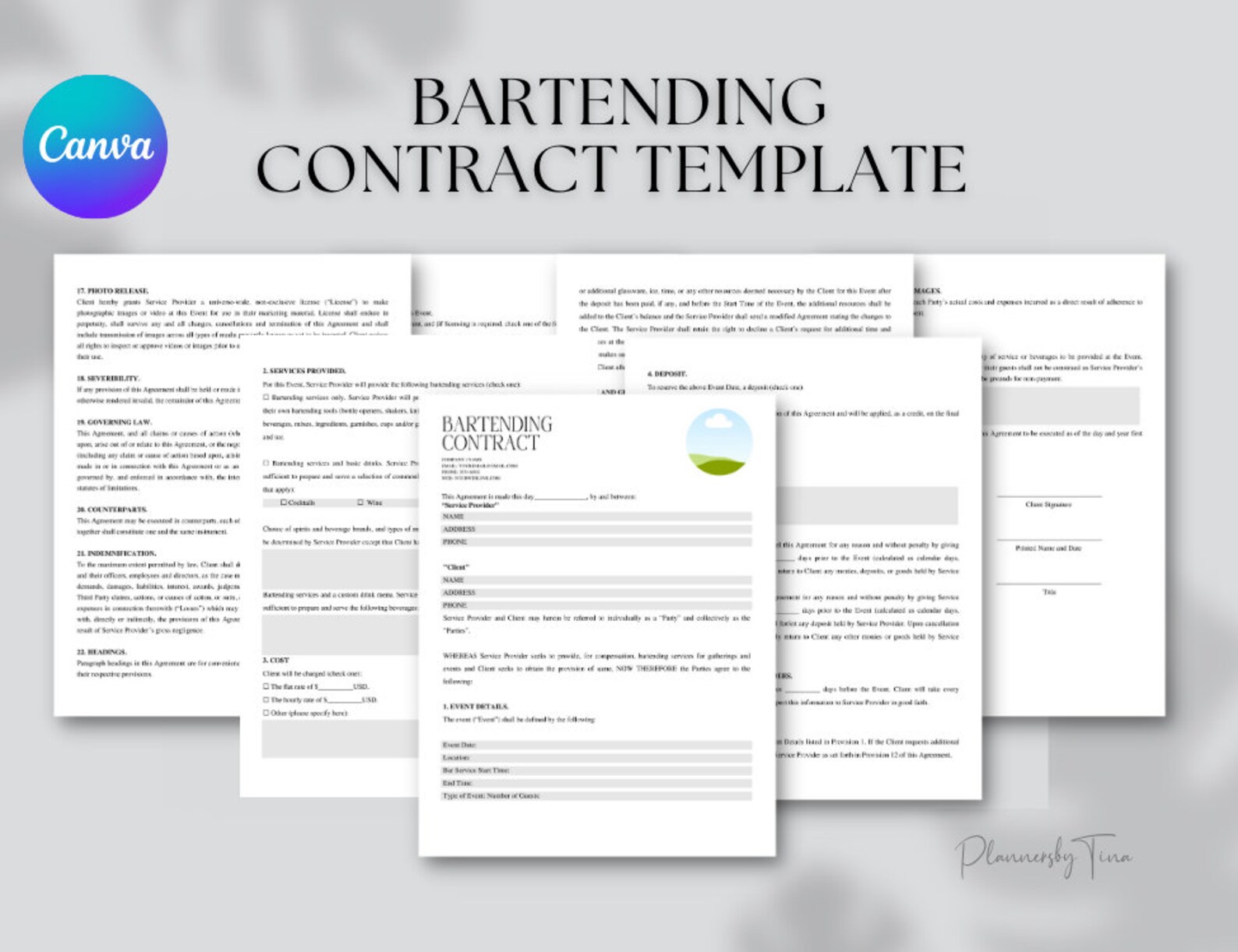 Editable and Printable Bartending Contract Contract Agreement Template, Bartender Agreement ...