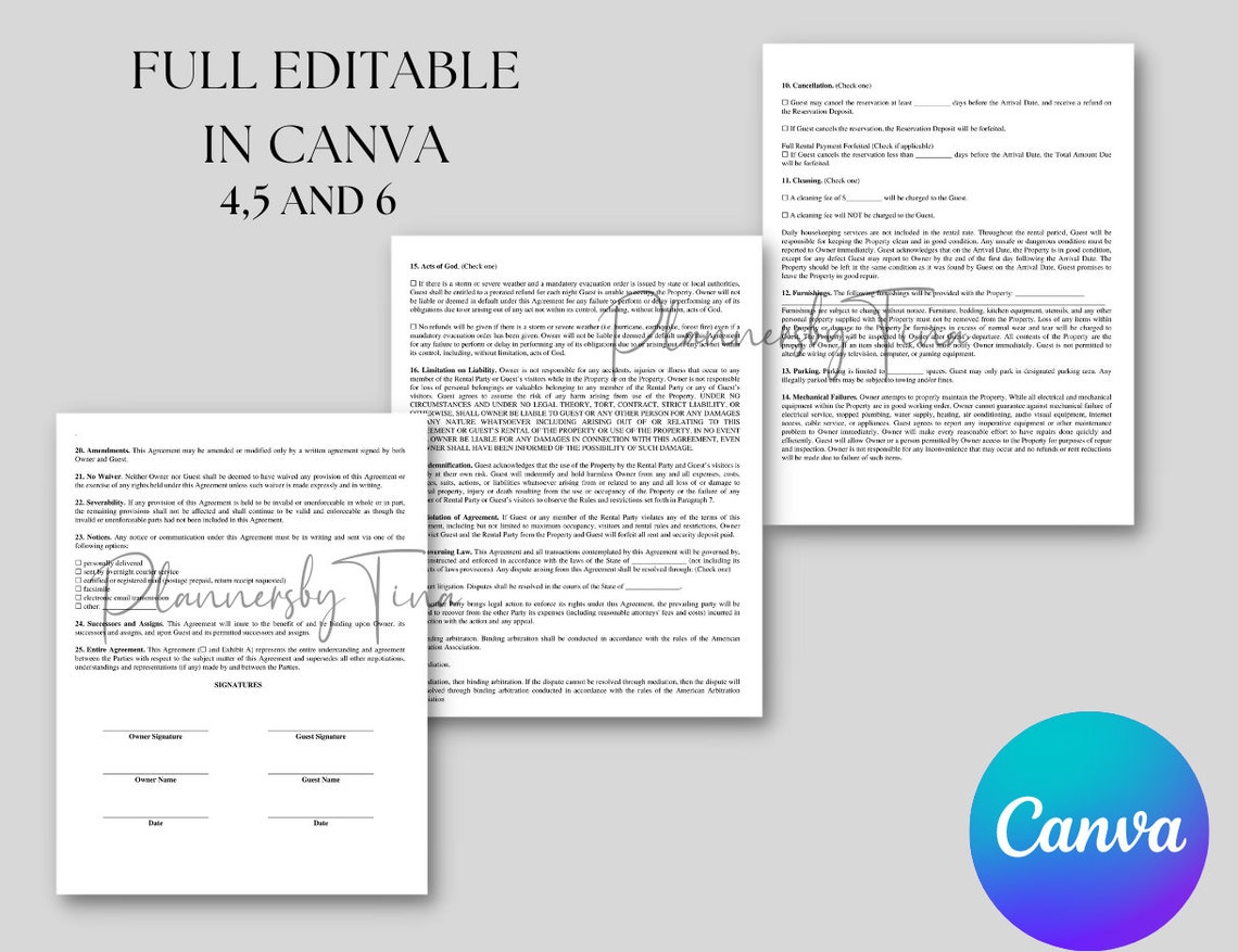 Editable and Printable Vacation Rental Short Booking Confirmation and ...