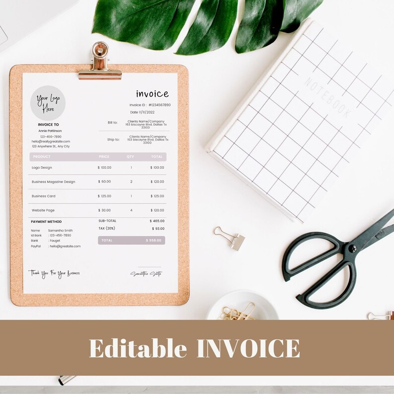Full Editable Invoice Form Template in Canva, Printable and Editable ...