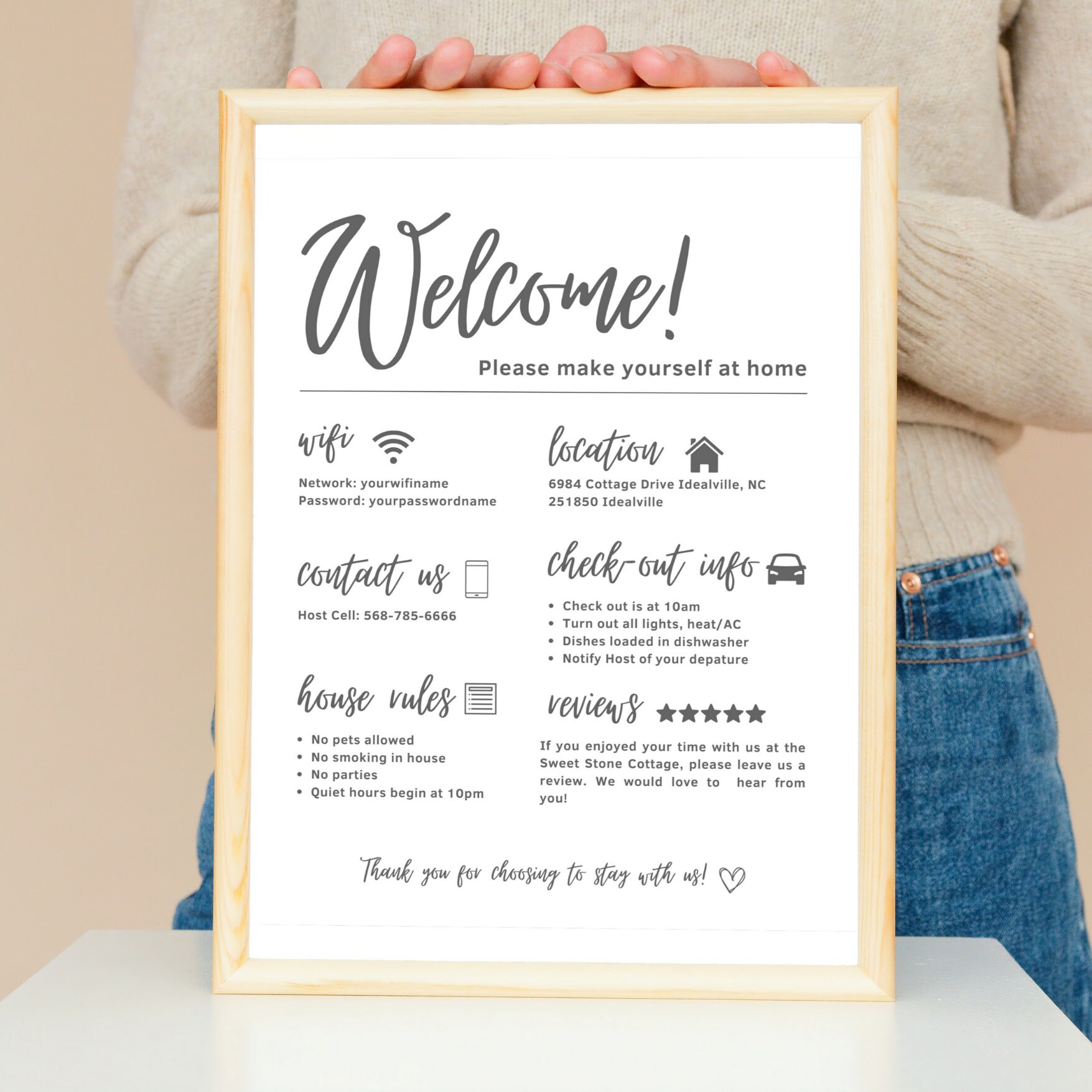 Editable and Printable Airbnb Welcome Sign, Vacation Rental Information ...