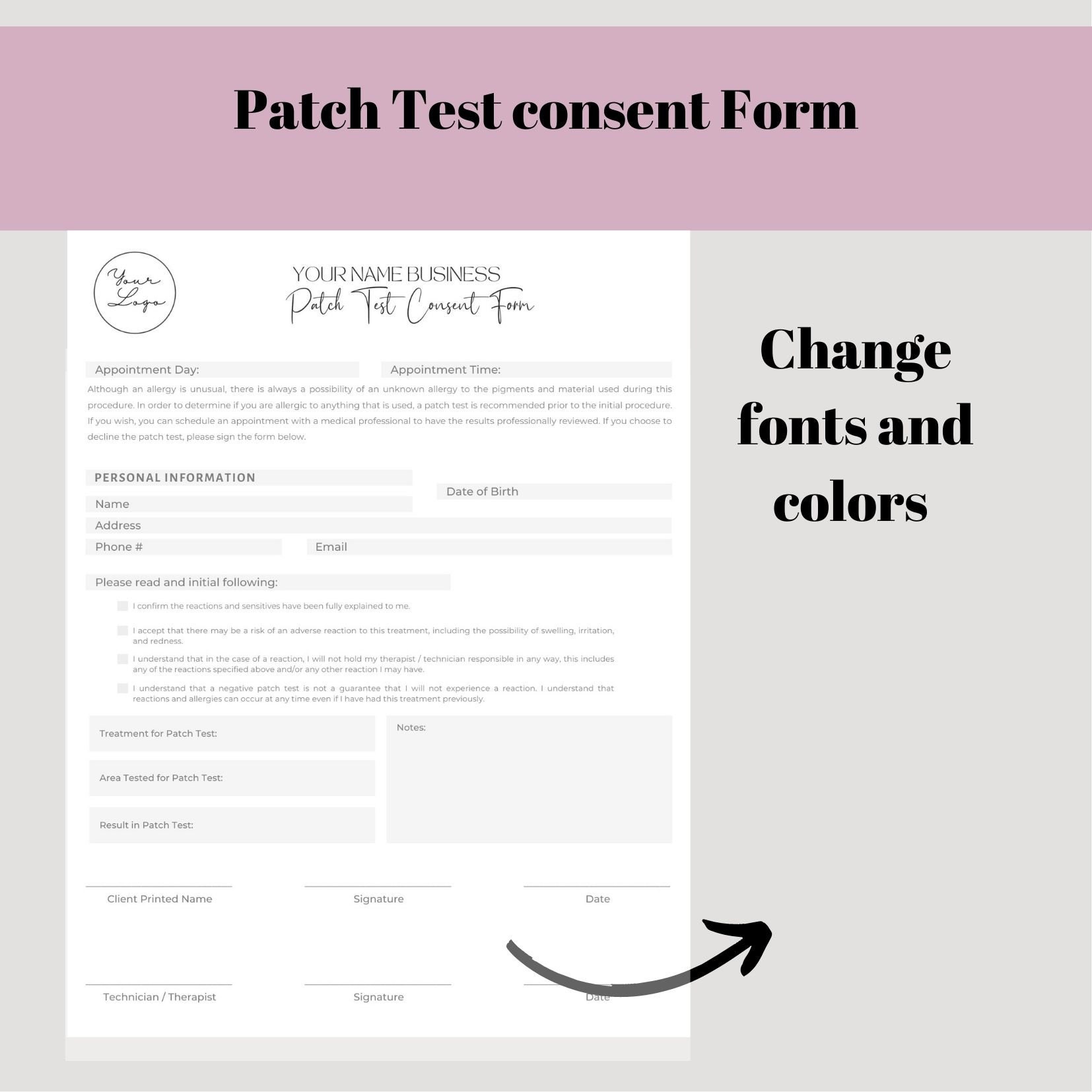 Editable and Printable PMU Consent Form, Permanent Makeup Consent Forms ...