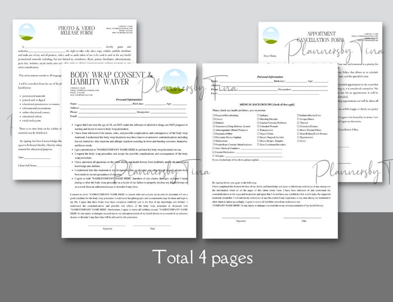 Editable and Printable Body Wrap Consent and Liability Form, Body Wrap ...