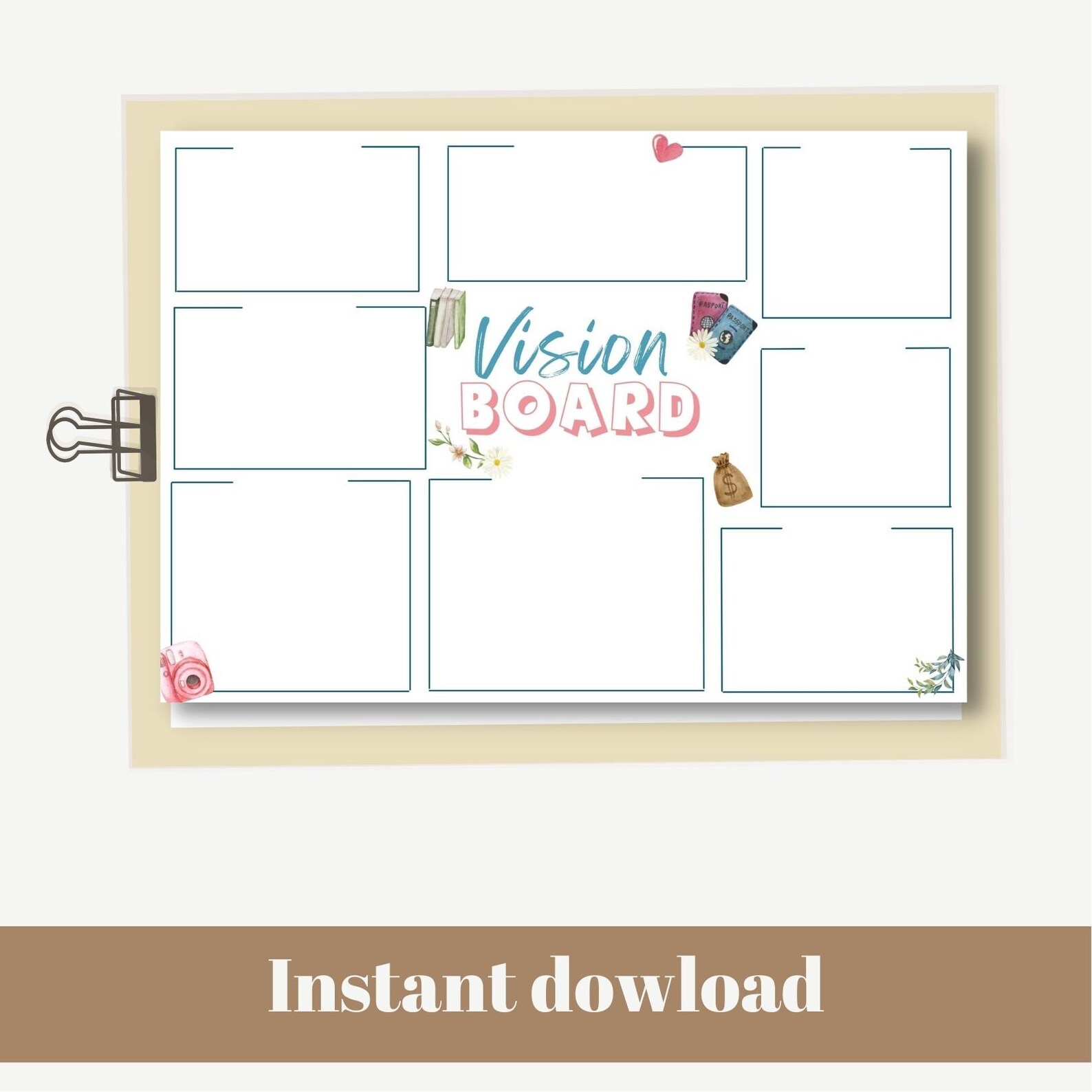 Minimalist and Elephant Printable Vision Board Template, Boho Vision ...