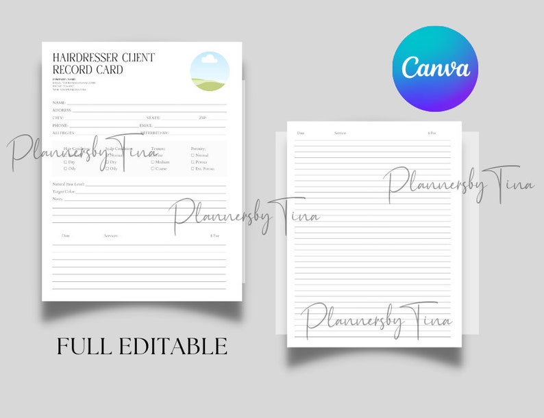 Editable and Printable Hair Stylist Client Record Template Form ...
