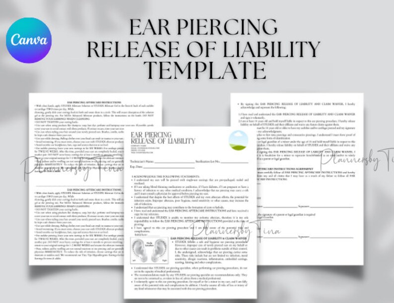 Editable and Printable Ear Piercing Release of Liability Form, Piercing ...