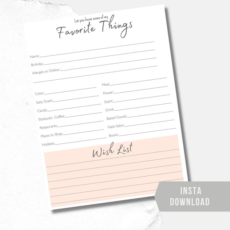 My Favorite Things Questionnaire Pdf, Secret Santa Question Printable ...