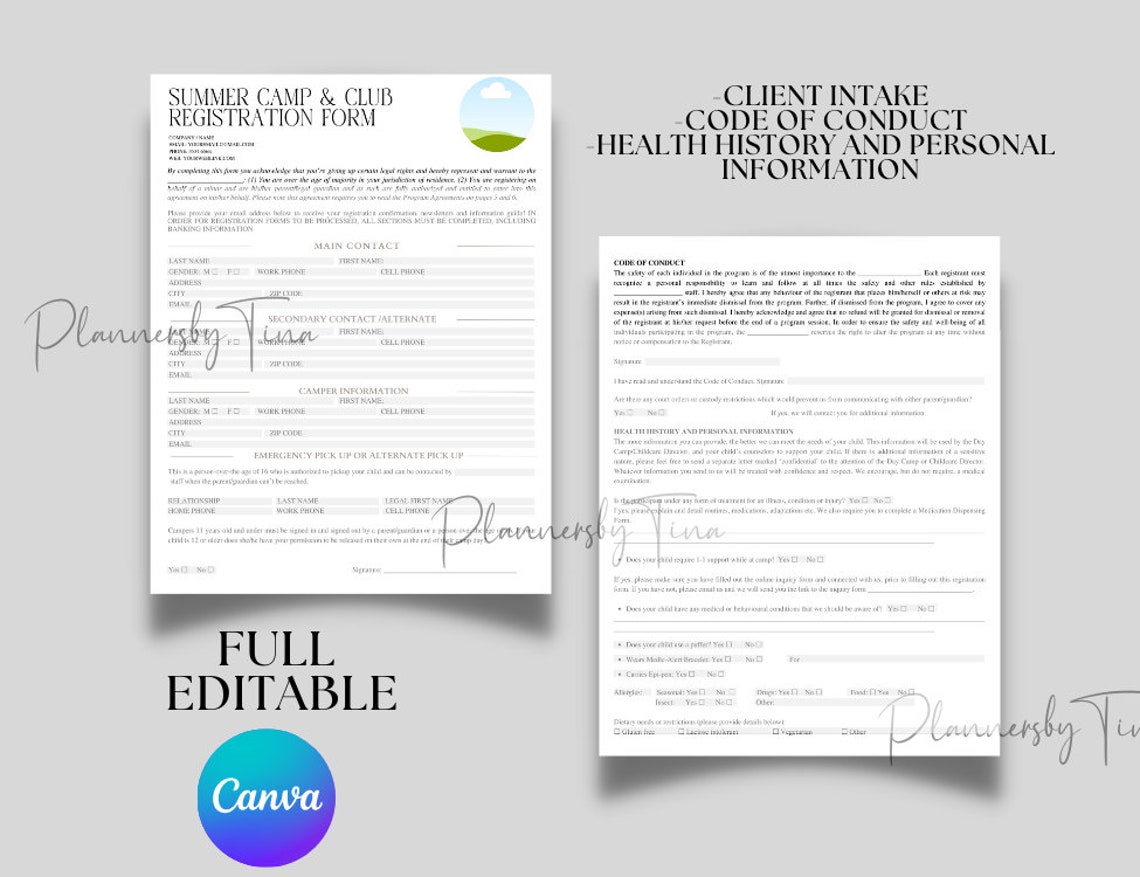 Editable and Printable Summer Camp Registration Form Template, Canva ...
