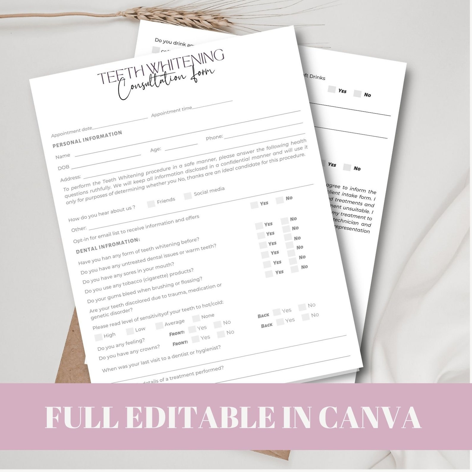 Editable and Printable Teeth Whitening Form Business Template, Teeth ...