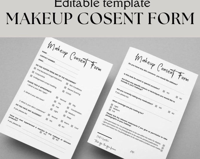 Editable and Printable Makeup Consent Form, Makeup Consultation Form ...