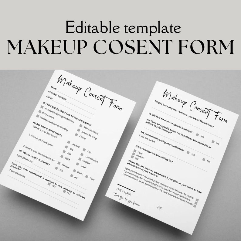 Editable and Printable Makeup Consent Form, Makeup Consultation Form ...