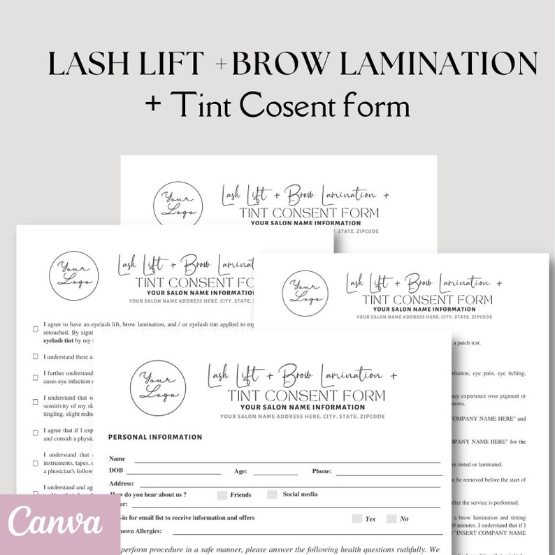 Editable Brow Lamination + Lash Lift + Tint Form Bundle Template ...