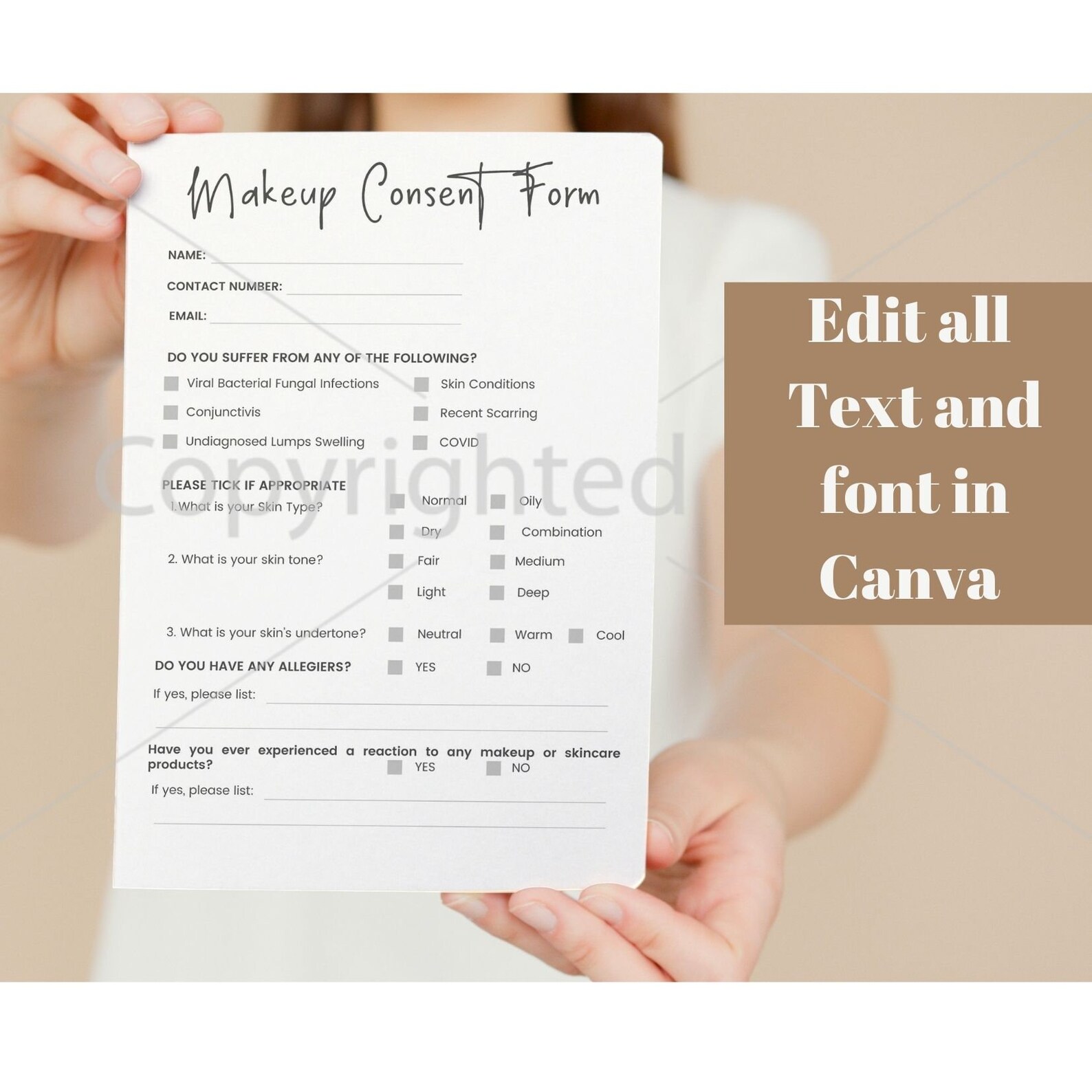 Editable and Printable Makeup Consent Form, Makeup Consultation Form ...