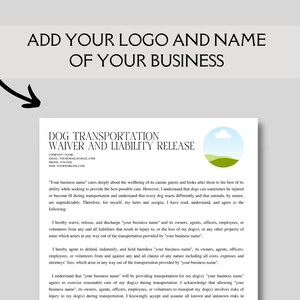 Editable and Printable Dog Transportation Waiver and Liability Release ...