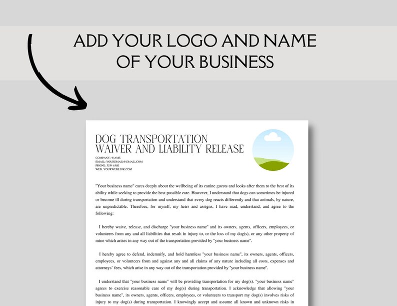 Editable and Printable Dog Transportation Waiver and Liability Release ...