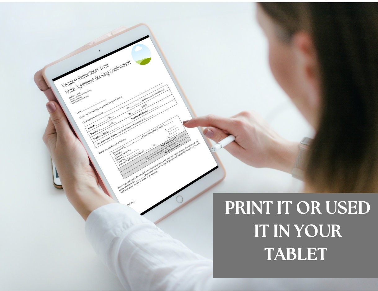 Editable and Printable Vacation Rental Short Booking Confirmation and ...