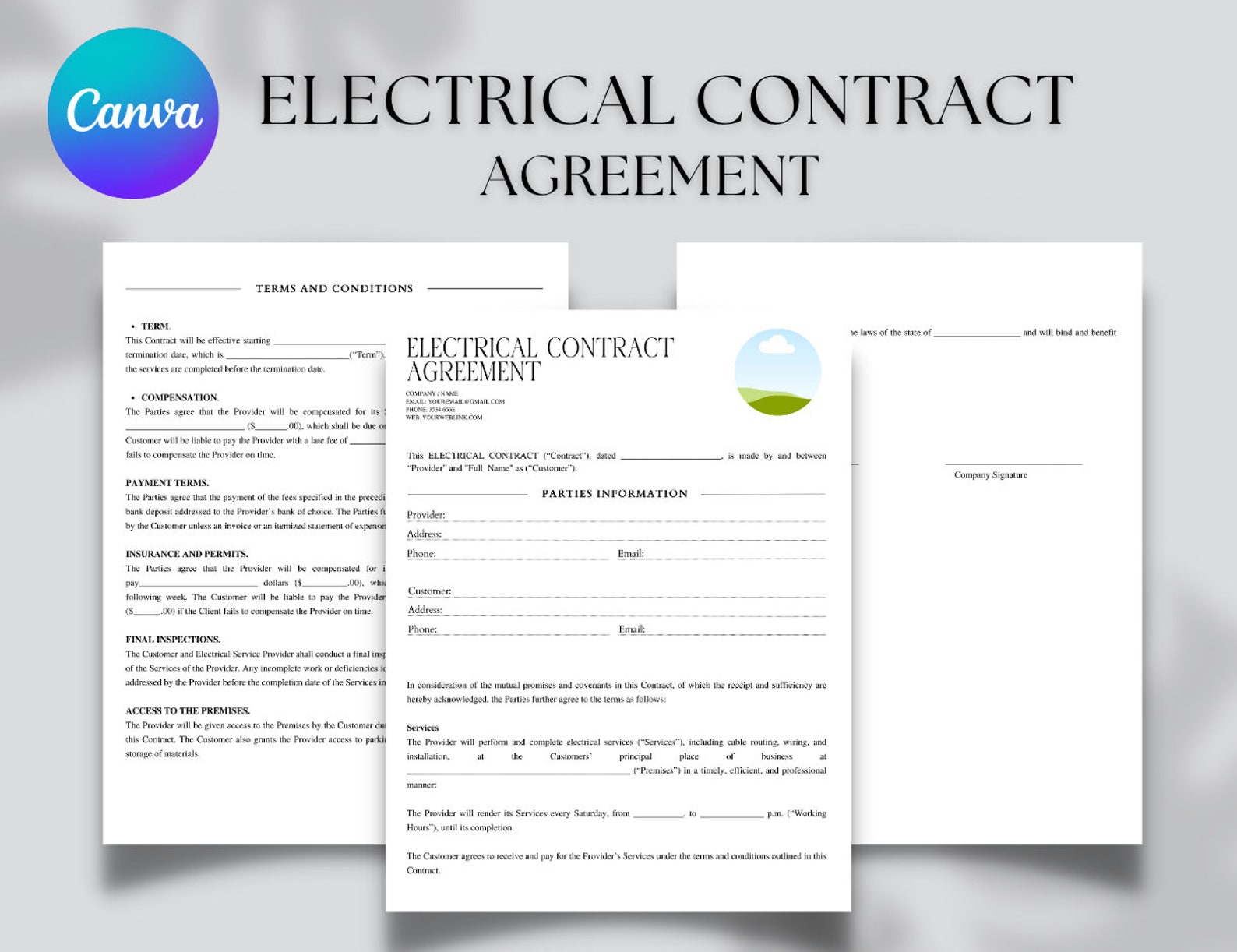 Editable and Printable Electrical Contract Template, Electrical ...