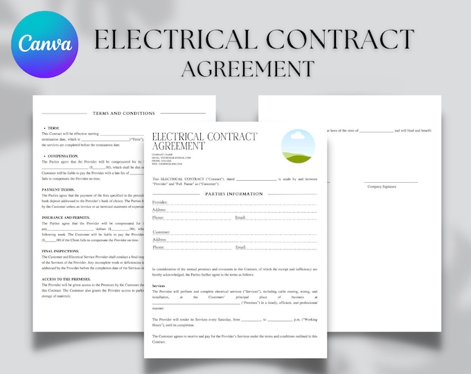 Editable and Printable Electrical Contract Template, Electrical ...