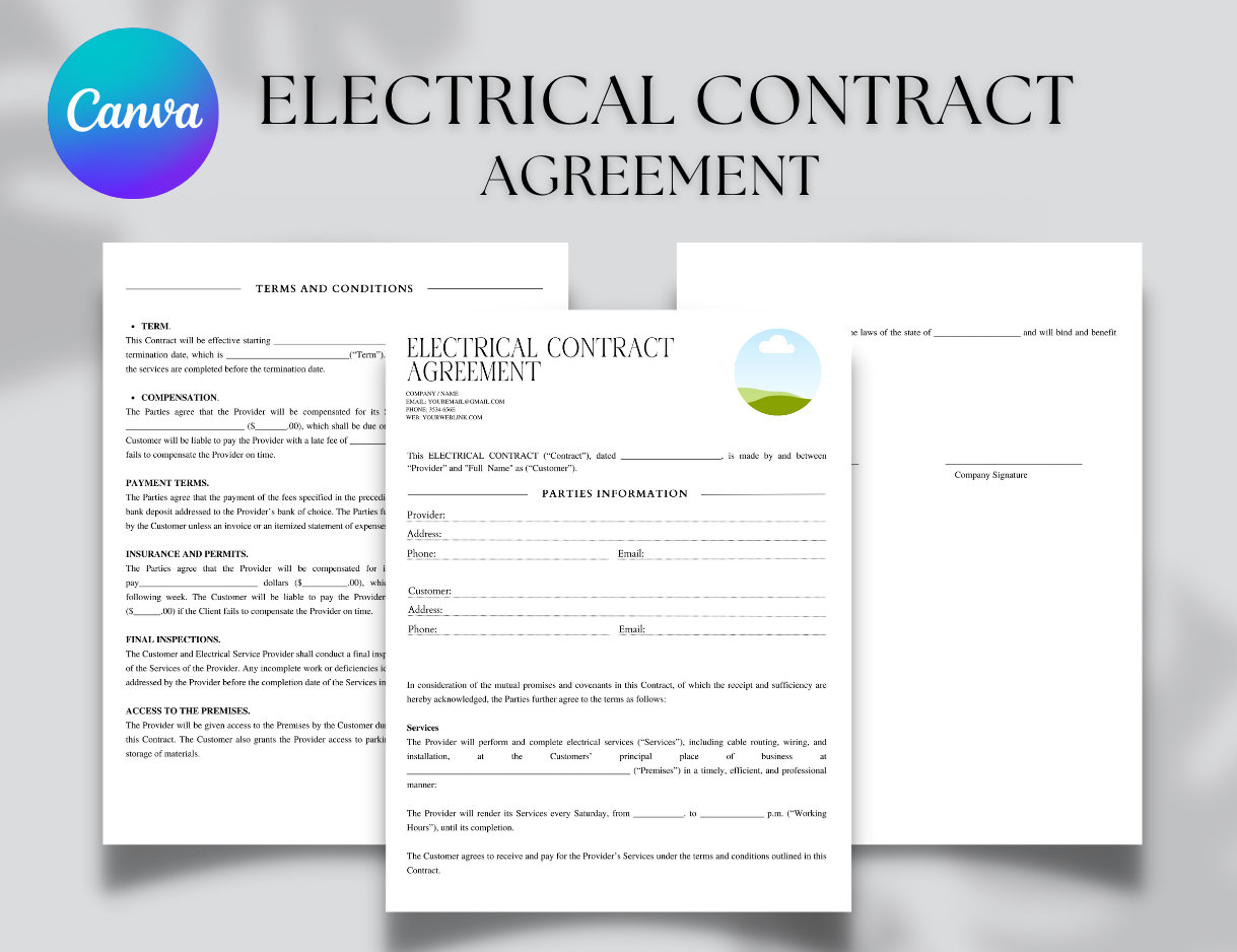 Editable and Printable Electrical Contract Template, Electrical ...