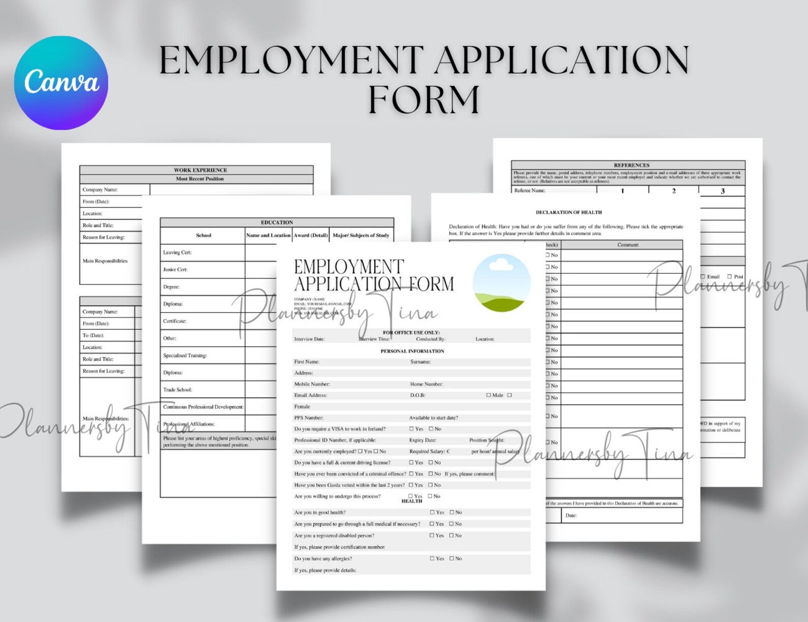 Editable and Printable Employment Application Form Template, Job ...