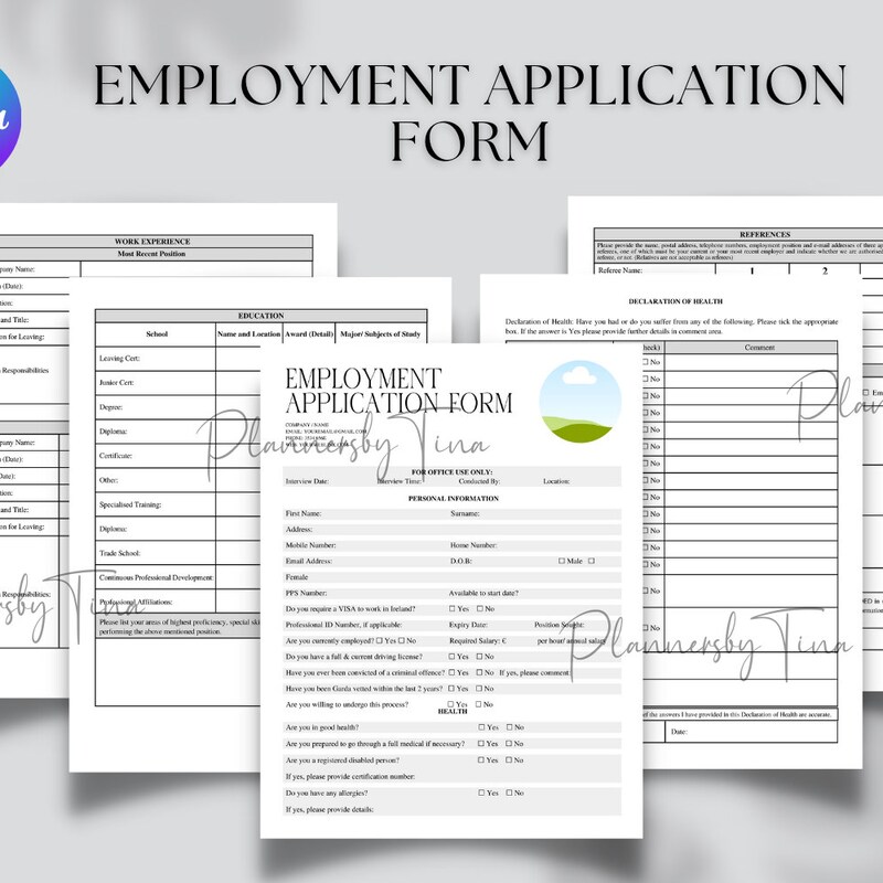 Printable Employment Application - Etsy