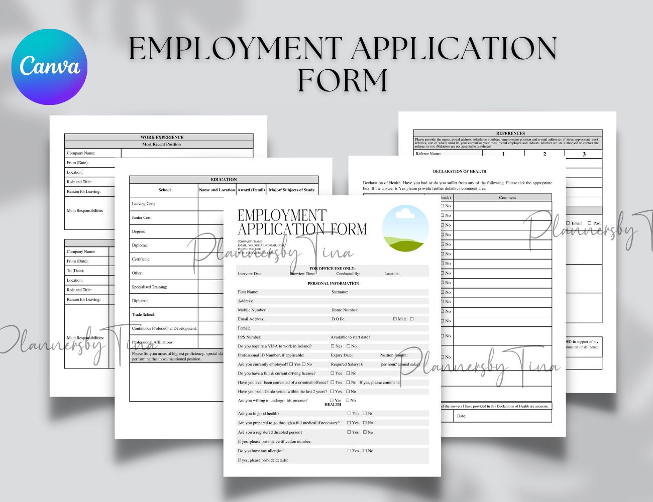 Editable and Printable Employment Application Form Template, Job ...