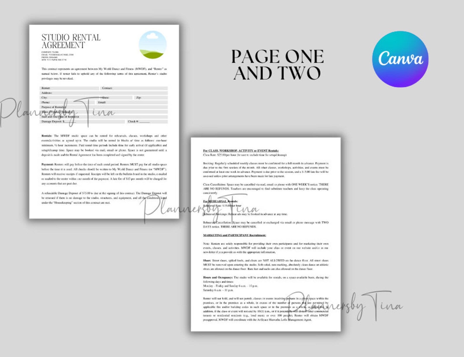 Editable and Printable Studio Rental Agreement Contract Template ...