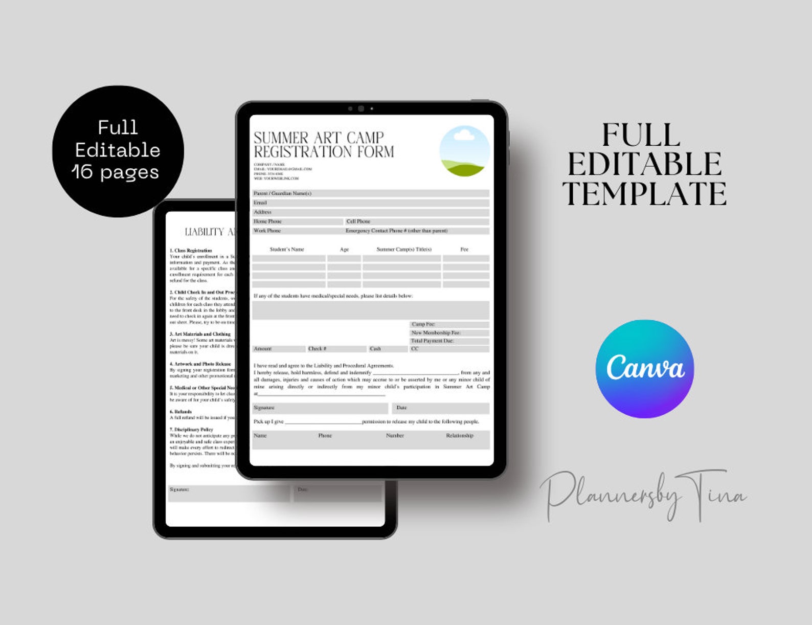 Editable and Printable Summer Art Camp Registration Form Template ...