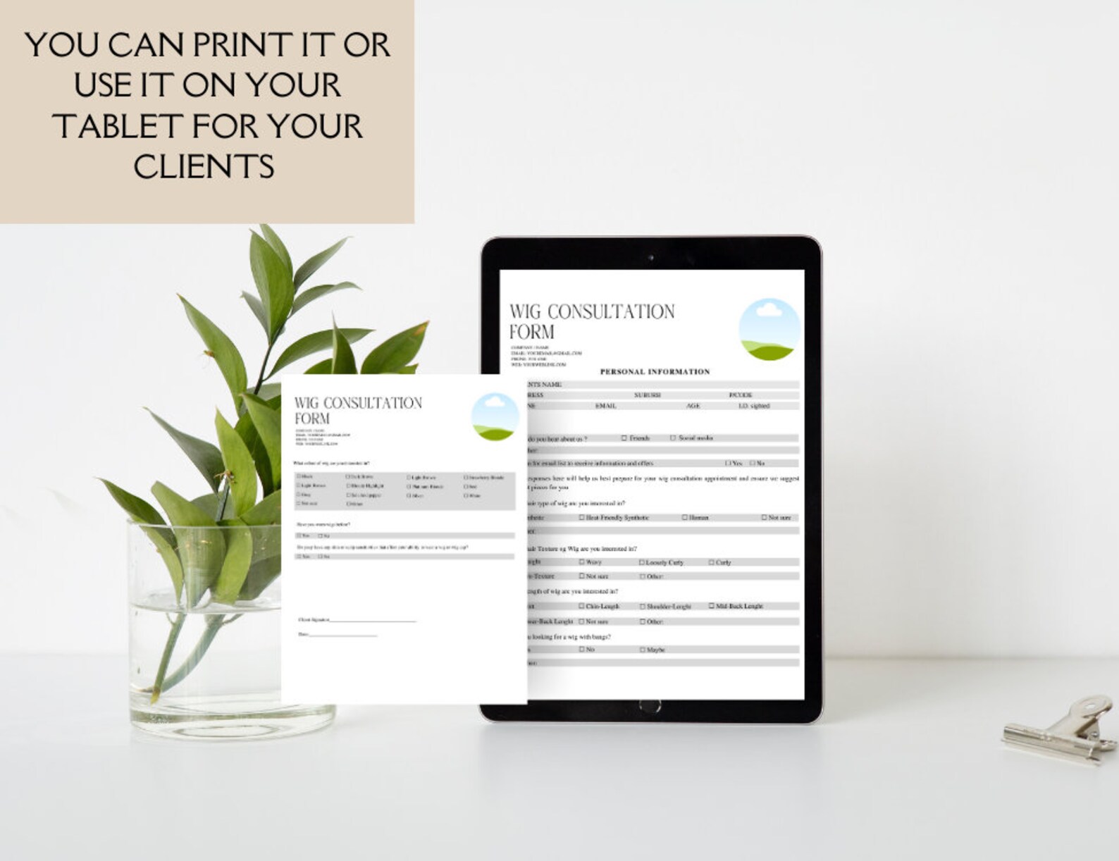 Editable and Printable Wig Consultation Form Template, Wigs Client Form ...