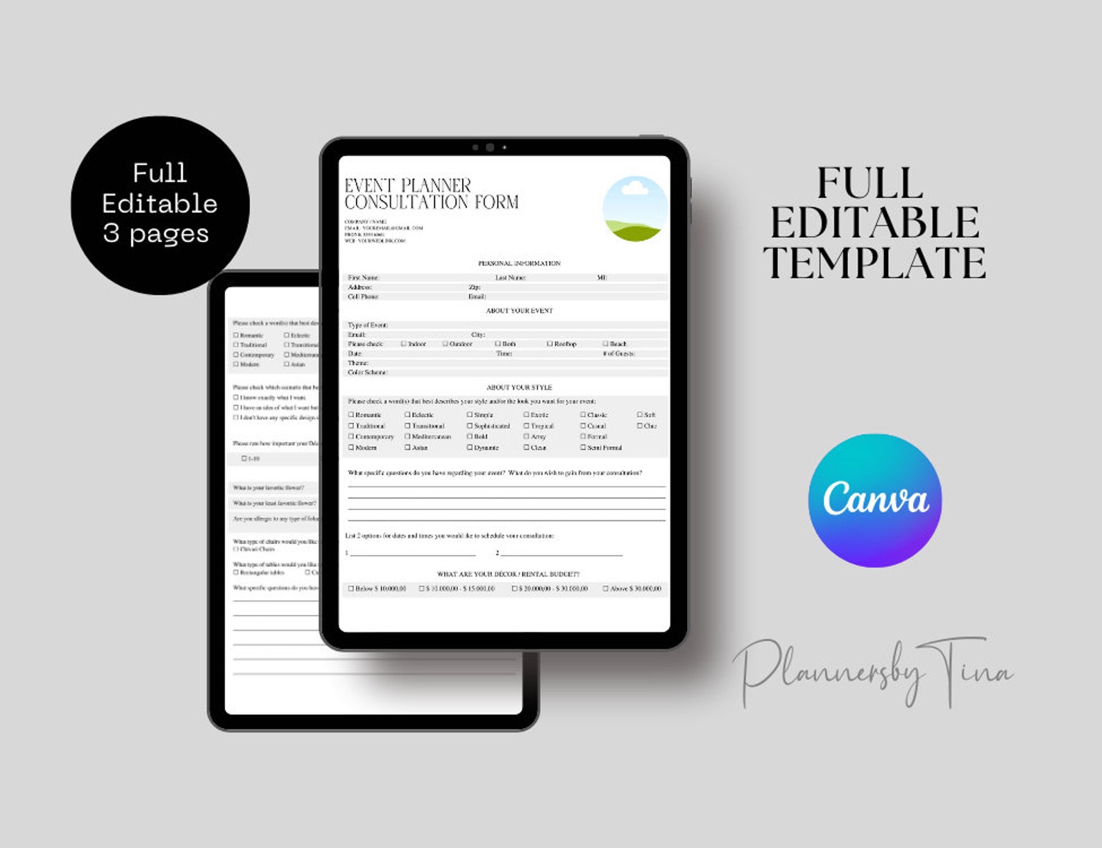 Editable and Printable Event Planner Consultation Form Template, Event ...