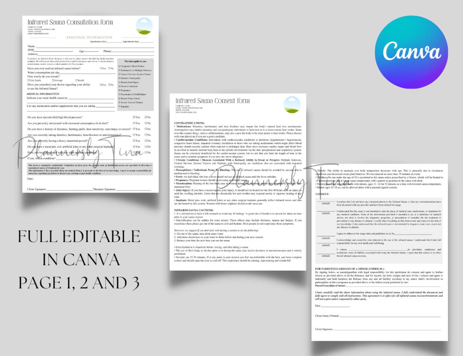 Editable and Printable Sauna Forms, Sauna Consultation Form, Client ...