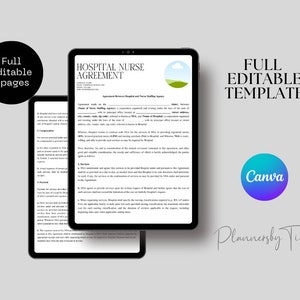Editable and Printable Hospital Nurse Agreement Template, Nursing Staff ...