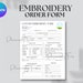 Editable and Printable Embroidery Order Form Template, Custom ...