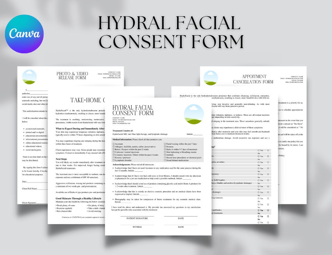 Editable and Printable Hydrafacial Consent Form, Hydrafacial Client Intake Form, Spa Salon ...