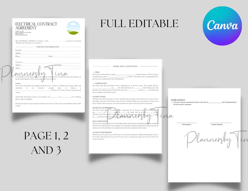 Editable and Printable Electrical Contract Template, Electrical ...