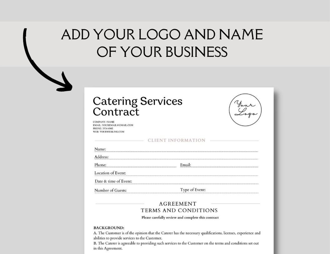 Editable Catering Services Contract Agreement, Printable Event Catering ...