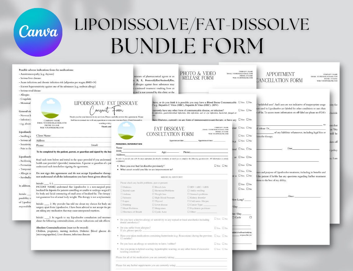 Editable Fat Dissolve Consent Form, Fat Dissolving Bundle Forms ...
