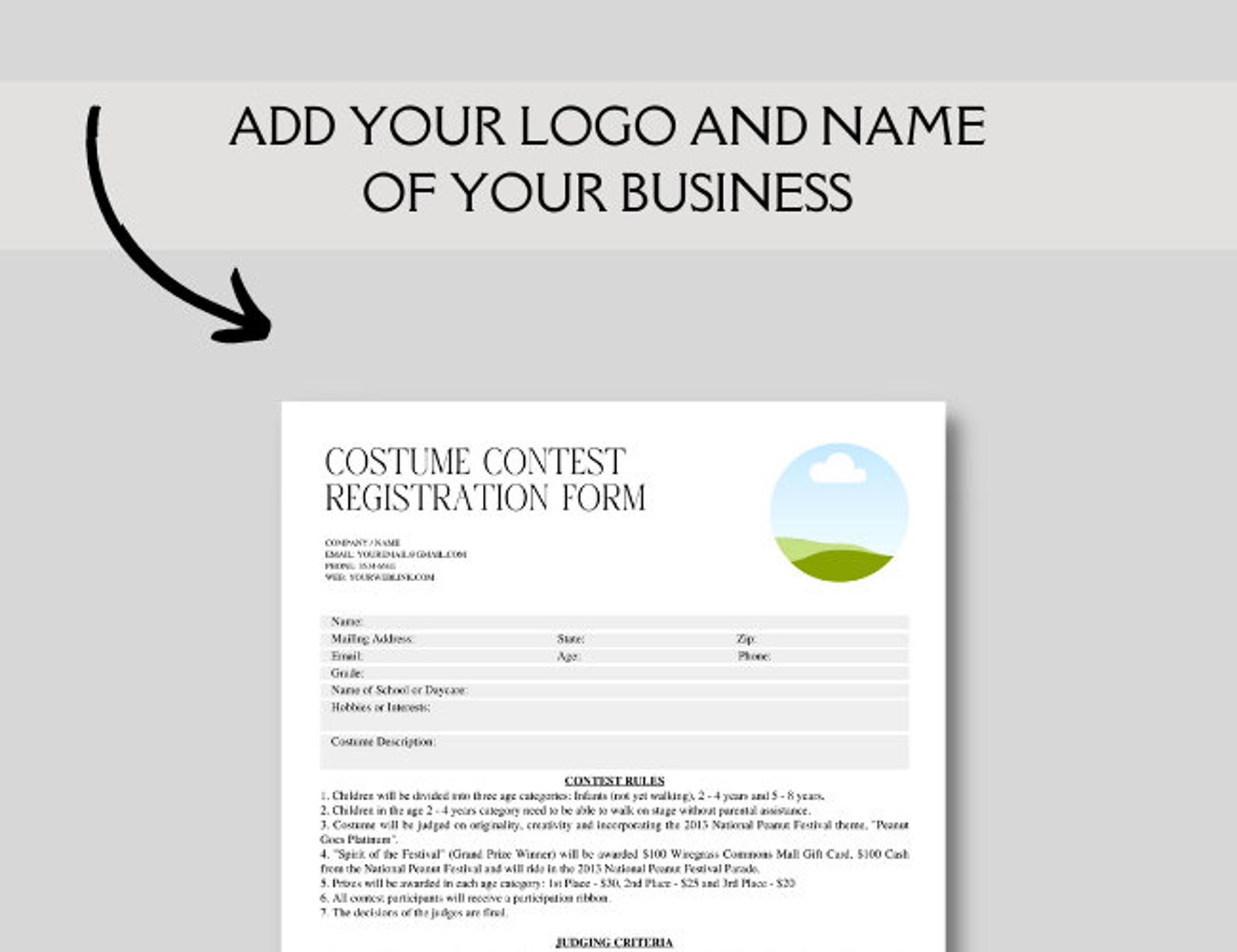 Editable Halloween Costume Contest Registration Form Template, Costume ...